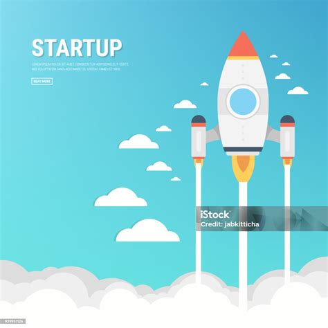 시작 합니다 로켓 우주선입니다 평면 디자인 현대 벡터 일러스트 레이 션 개념 새로운 사업 프로젝트의 개발을 시작 하 고 시장에