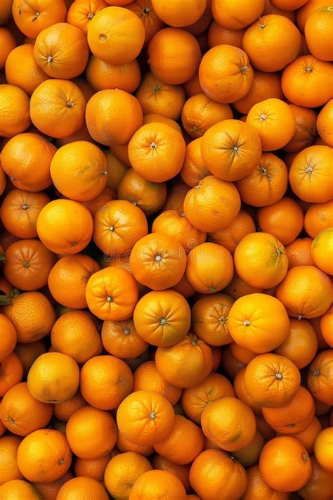 large pile of oranges in a flat lay top view wallpaper style healthy fruit concept stock