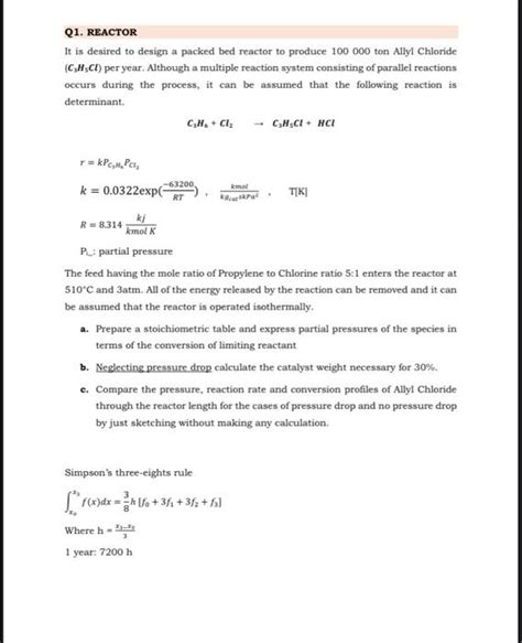 Solved Q REACTOR It Is Desired To Design A Packed Bed Chegg