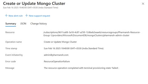 My Mongo Cluster On Azure Cosmosdb Fails To Create And Deploy Everytime Microsoft Qanda