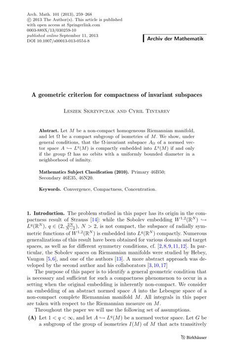 Pdf A Geometric Criterion For Compactness Of Invariant Subspaces