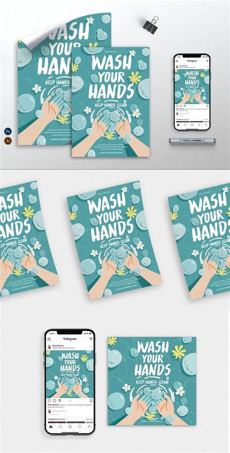 Wash Your Hands Flyer Poster And Instagram As Template Ai Eps Psd