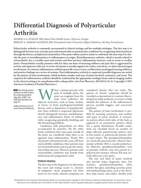 Differential Diagnosis Of Polyarticular Arthritis Pdf Arthritis Gout