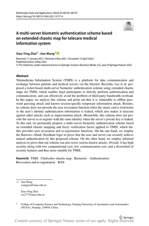 A Multi Server Biometric Authentication Scheme Based On Extended Chaotic Map For Telecare
