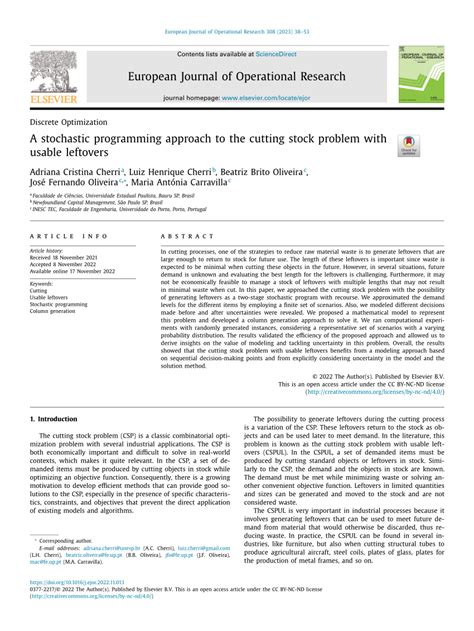 Pdf A Stochastic Programming Approach To The Cutting Stock Problem