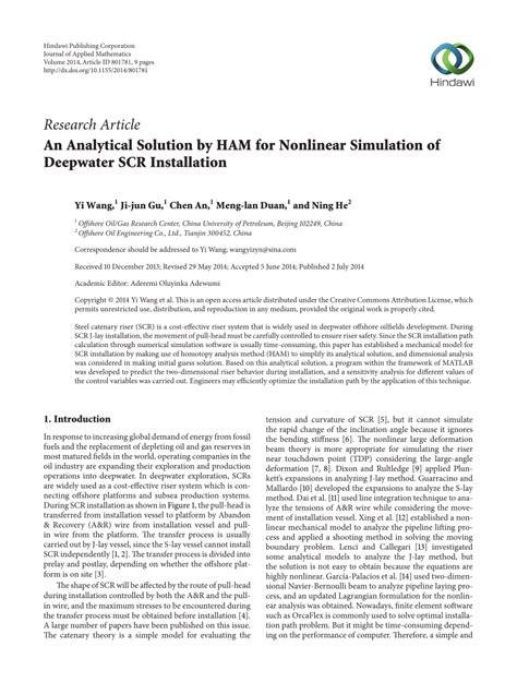Pdf An Analytical Solution By Ham For Nonlinear Simulation Of Deepwater Scr Installation