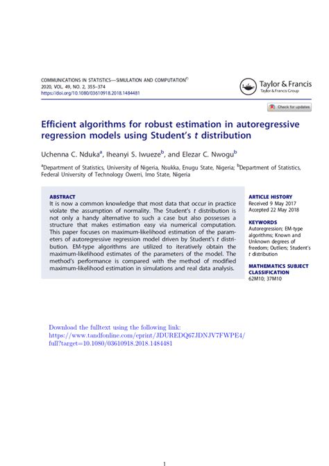 Pdf Efficient Algorithms For Robust Estimation In Autoregressive