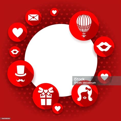 발렌타인 데이 카드 빨간 배경 평면 아이콘 사랑과 복사 공간 프로 모션 인사 광고 배너입니다 벡터 일러스트 레이 션 2월에 대한