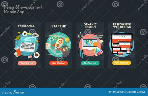 Flat Design Responsive Ui Mobile App Mockups Stock Vector