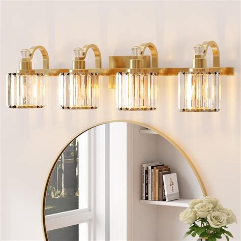 Crystal Gold Bathroom Vanity Light 4 Light Modern Bathroom Vanity Light