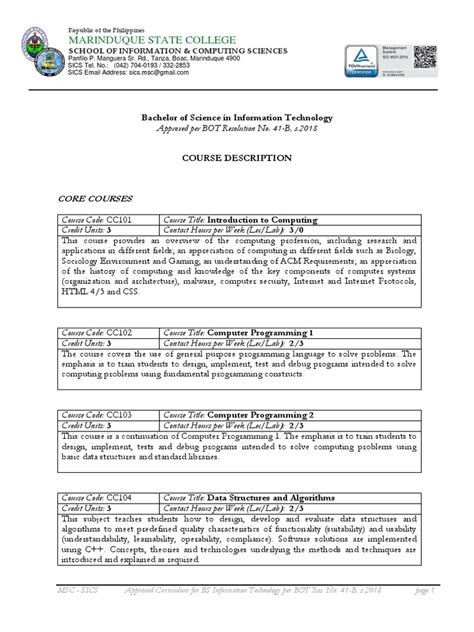Course Description Bsit Program 2018 Pdf 3 D Computer Graphics World Wide Web