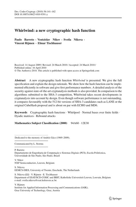 Pdf Whirlwind A New Cryptographic Hash Function
