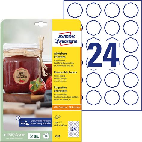 Avery Zweckform 5084 Wiederablösbare Marmeladenetiketten, 40,8 x 40,3 ...