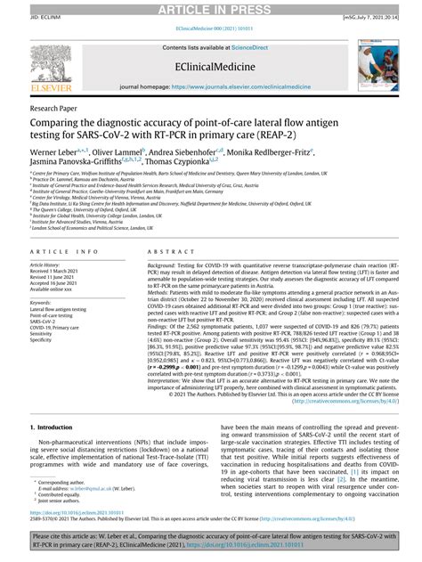 Pdf Comparing The Diagnostic Accuracy Of Point Of Care Lateral Flow Antigen Testing For Sars
