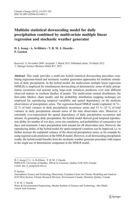 pdf multisite statistical downscaling model for daily precipitation