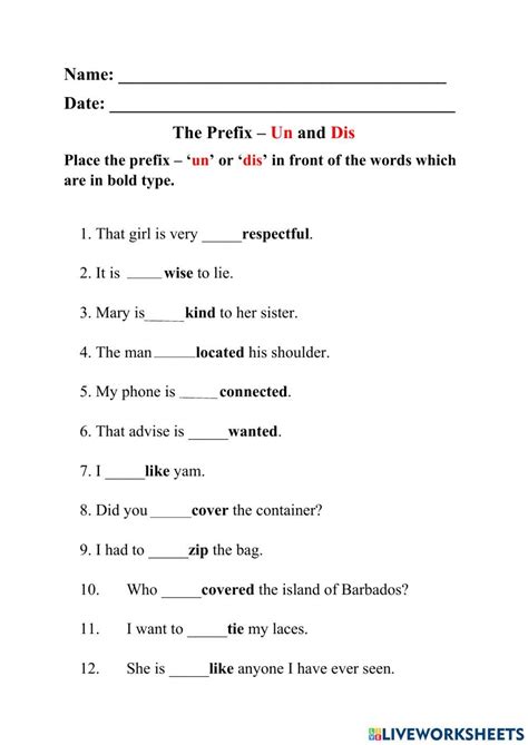 Pre And Un Prefixes Worksheet Prefix Worksheet Prefixes Have
