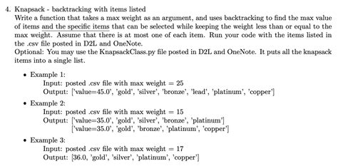 Solved Knapsack ﻿backtracking With Items Listed Write A