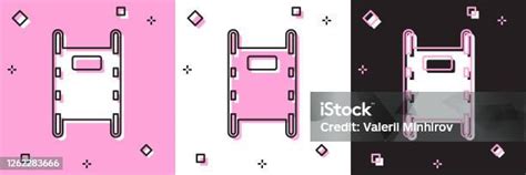 분홍색과 흰색 검은 색 배경에 격리 된 들것 아이콘을 설정합니다 환자 병원 의료 들것 벡터 일러스트레이션 가정의 방에 대한 스톡 벡터 아트 및 기타 이미지 Istock