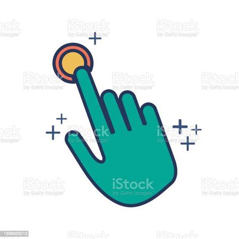 손 가리키는 아이콘 벡터 일러스트 레이 션 글리프 스타일 디자인 색상과 더하기 기호 흰색 배경에 고립되어 있습니다 가리키기에