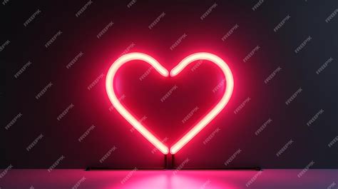 Premium Ai Image Red Heart Shape Neon Light On Dark Wall Background