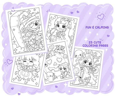 Chibi Girls Halloween Coloring Book Kawaii Spooky Dolls Digital
