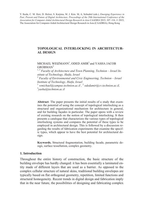 Pdf Topological Interlocking In Architectural Design