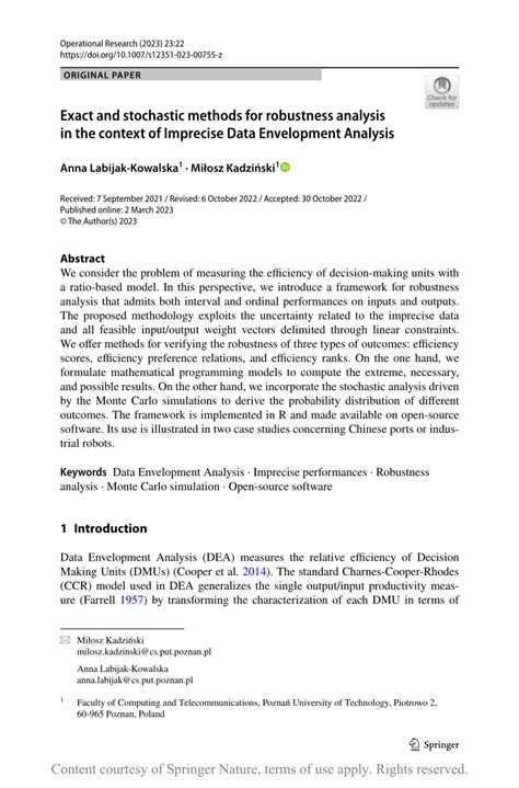 Pdf Exact And Stochastic Methods For Robustness Analysis In The Context Of Imprecise Data
