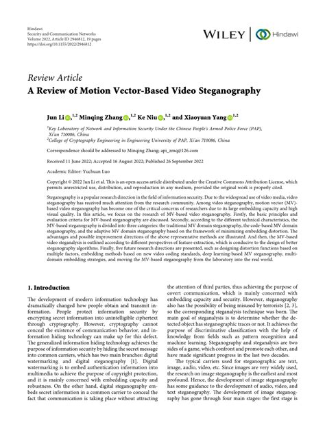 Pdf A Review Of Motion Vector Based Video Steganography