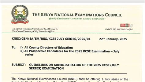 Knec Circular On Registration Of Kcse 2025 July Exams For Repeaters Ke