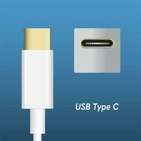 USB Type C Super Speed Cable Plugs And Socket Isolated On Blue Background Eps Vector