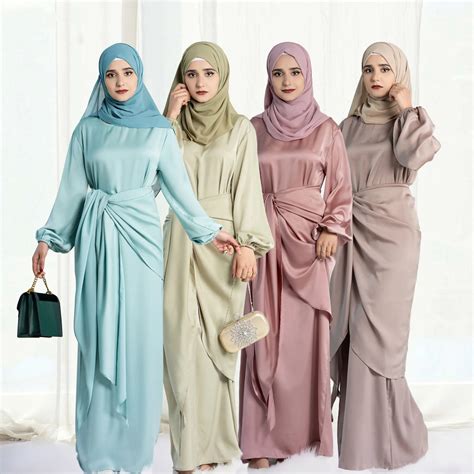 Latest Islamic Clothing Fashion Girls Satin Wrap Skirt Set Muslim