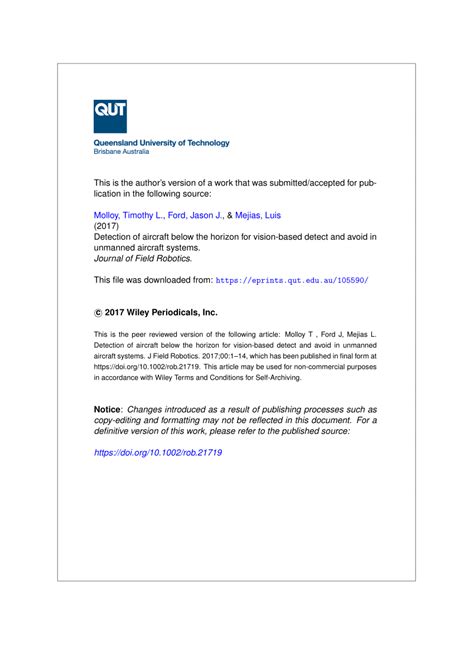 Pdf Detection Of Aircraft Below The Horizon For Vision‐based Detect And Avoid In Unmanned