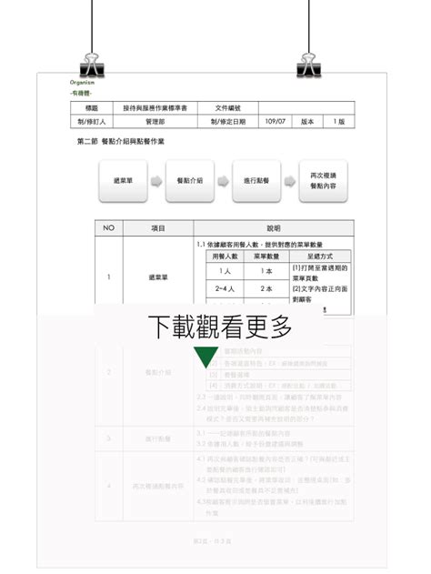 服務作業流程sop範本餐廳服務作業流程標準餐廳外場服務流程餐飲業常用表格有機體企業品牌顧問