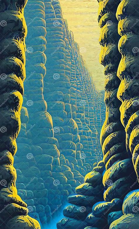 Columnar Basalt Abstract Fantasy Landscape Stock Illustration