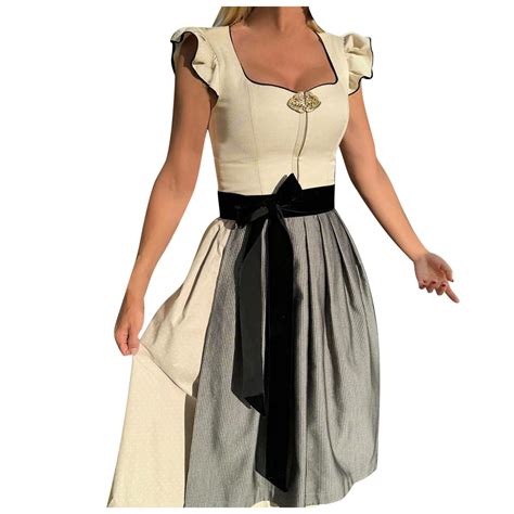 Xfhlmjff German Oktoberfest Beerfest Dirndl Dress For Women Ruffle Rural Farm Dresses With Apron
