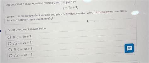 Solved Suppose That A Linear Equation Relating Y ﻿and X ﻿is