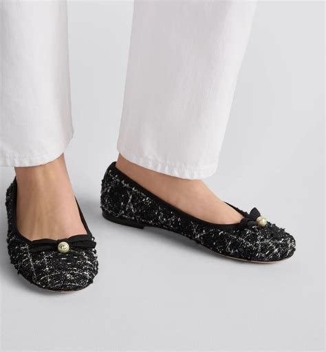 Dior Ballet Flat Black And White Cannage Tweed Dior