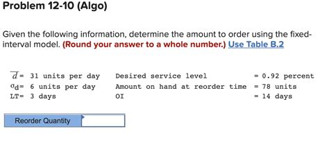 Solved Problem 12 10 Algo Given The Following Information Chegg Com