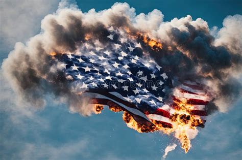 American Flag Exploding Illustration Flag Of America Stars And Stripes Explosion Ai Generated