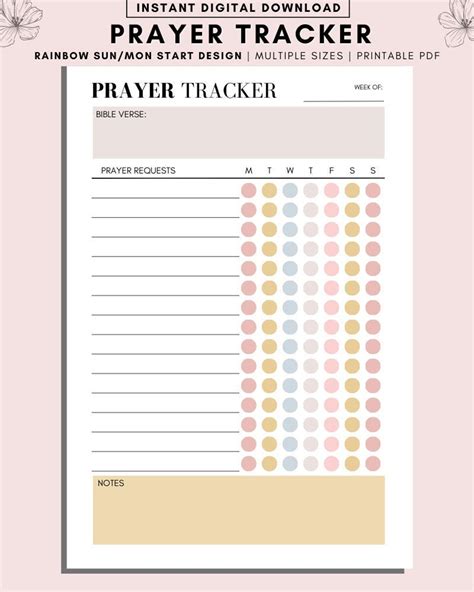 Prayer Request List And Tracker Printable Rainbow Prayer Journal