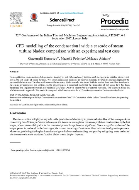 Pdf Cfd Modelling Of The Condensation Inside A Cascade Of Steam Turbine Blades Comparison