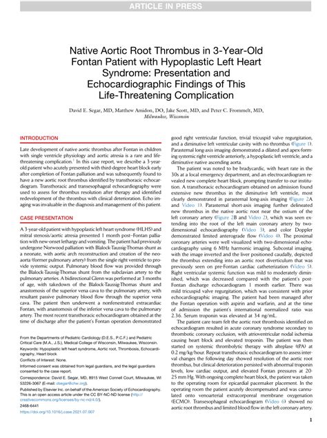 Pdf Native Aortic Root Thrombus In 3 Year Old Fontan Patient With Hypoplastic Left Heart