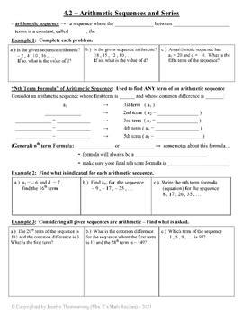 Pre Calculus H Section 4 2 Notes Arithmetic Sequences Series