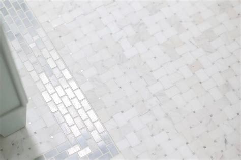 Marble Basketweave Tile Floor Bathroom