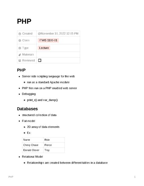 Php Notes On The Programming Language Php Php 1 Php Created Class