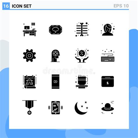 Modern Set Of 16 Solid Glyphs And Symbols Such As Arrow Setting Skeleton Xray Gear Woman