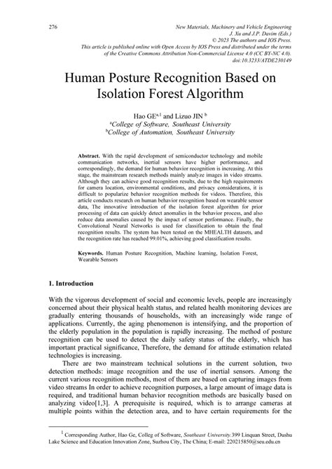 Pdf Human Posture Recognition Based On Isolation Forest Algorithm