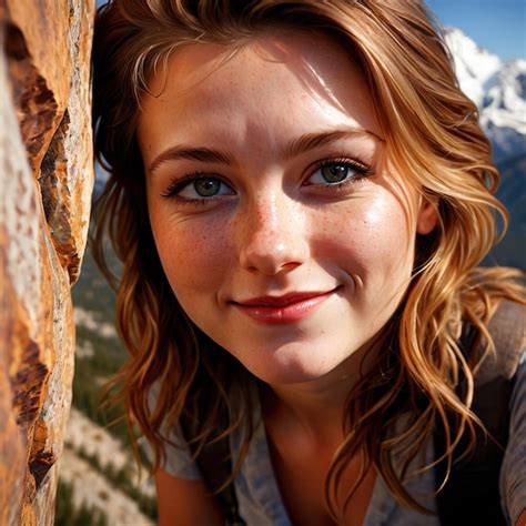 Woman Doing Rock Climbing Smiling Fitness Activity Premium Ai Generated Image