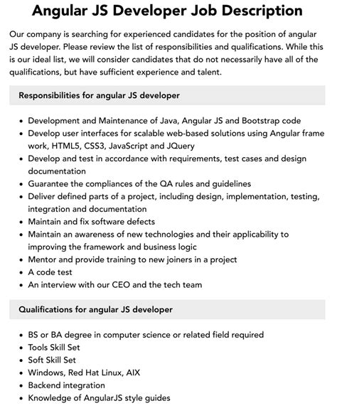 Angular Js Developer Job Description Velvet Jobs