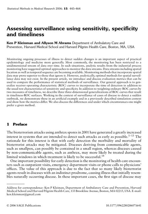 Pdf Assessing Surveillance Using Sensitivity Specificity And Timeliness